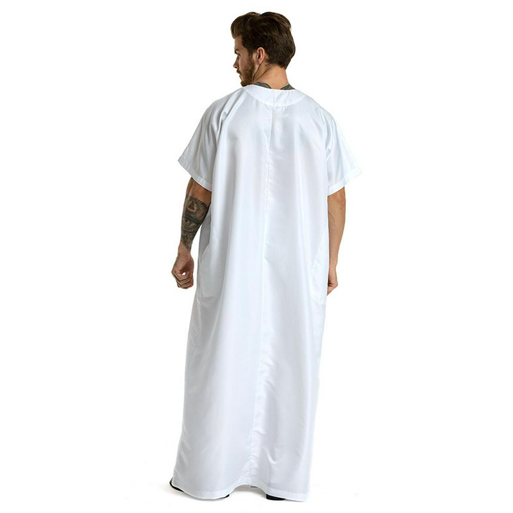 Men's Thobe with Short Sleeves Embroidery Muslim Wear Arabic Thobe
